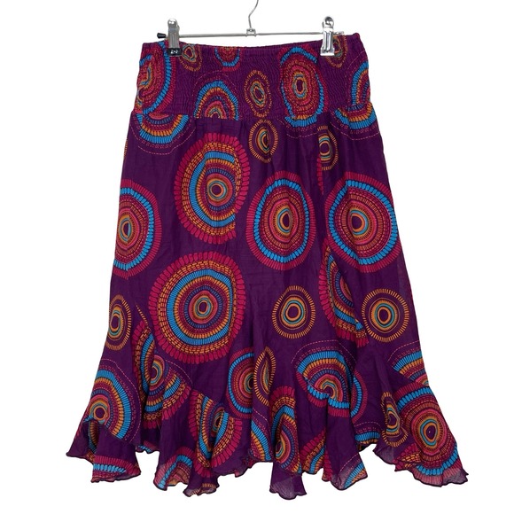 Vintage | Skirts | Vtg Coline Purple Ruffle Hem Midi Skirt Colorful ...